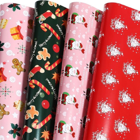 Party Supplies | Kids Christmas Wrapping Paper Santa And Tree Design 8 ...
